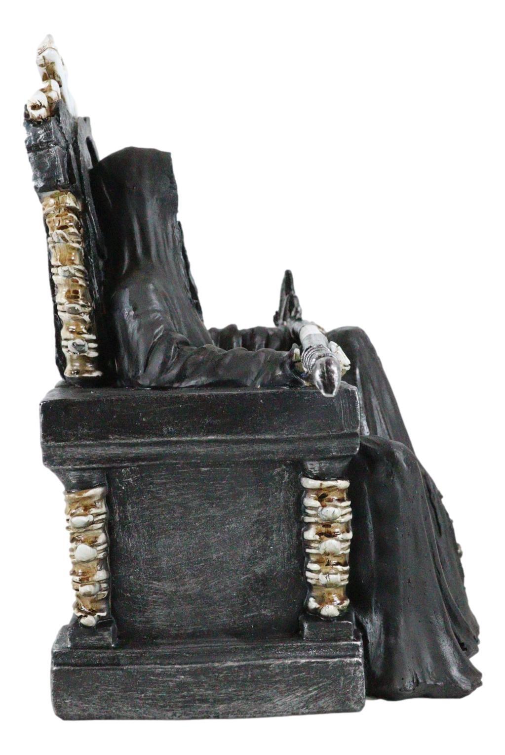 Black Holy Death Grim Reaper Sitting On Skeleton Skull Throne Figurine ...