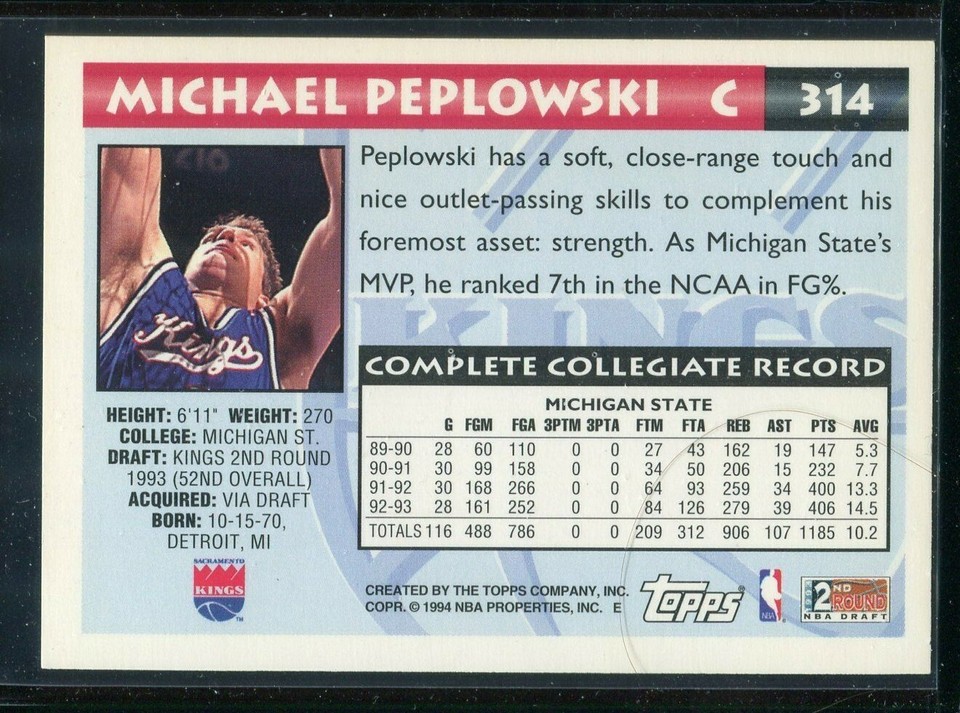 1994 Topps Basketball Michael Peplowski #314 Sacramento Kings | eBay