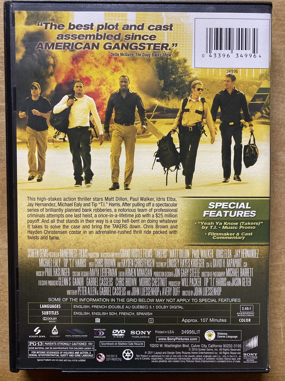 Takers Matt Dillon Paul Walker Idris Elba Chris Brown DVD | eBay