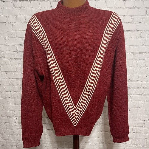 Vintage 1950s Indian Brand Wool Varsity Greek Key Sweater Size L Red | eBay