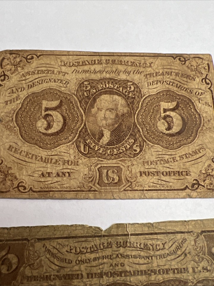 1862 US 5 Cents & 25 Cents Fractional Postage Currency Notes Lot Of 2 ...