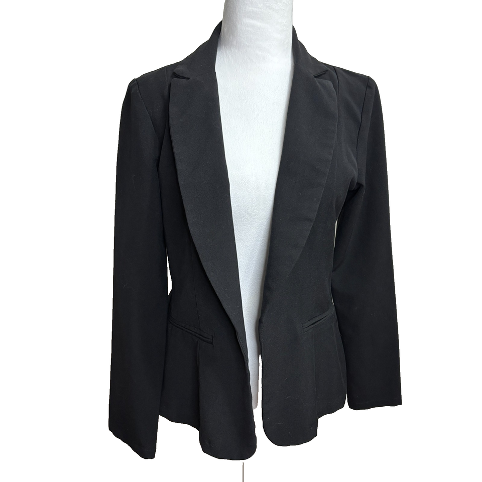 Maurices Open Front Women's Blazer Chiffon Back Black Urban Chic Career ...