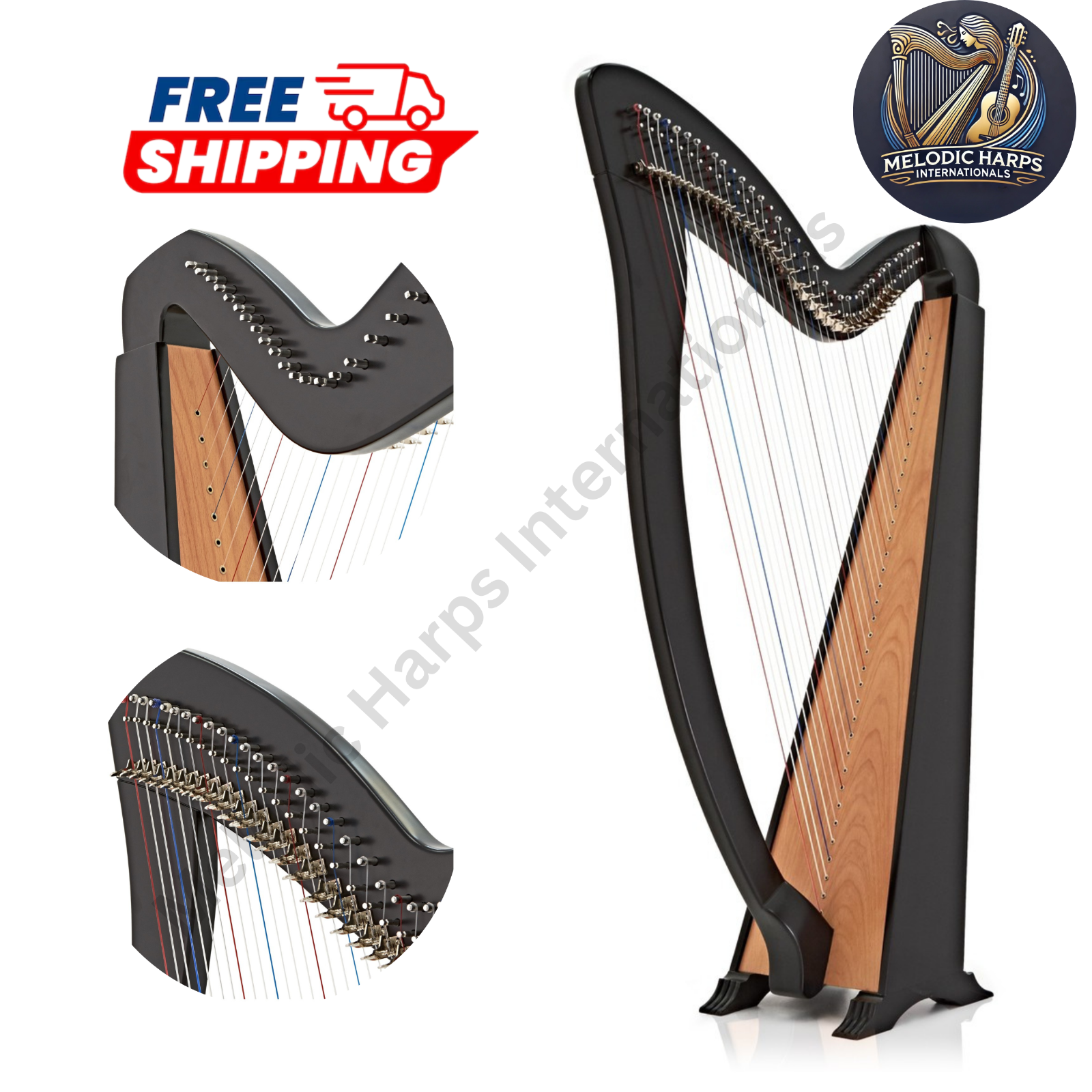 36 String Black Lever Harp | Professional Celtic Harp | Handcrafted ...