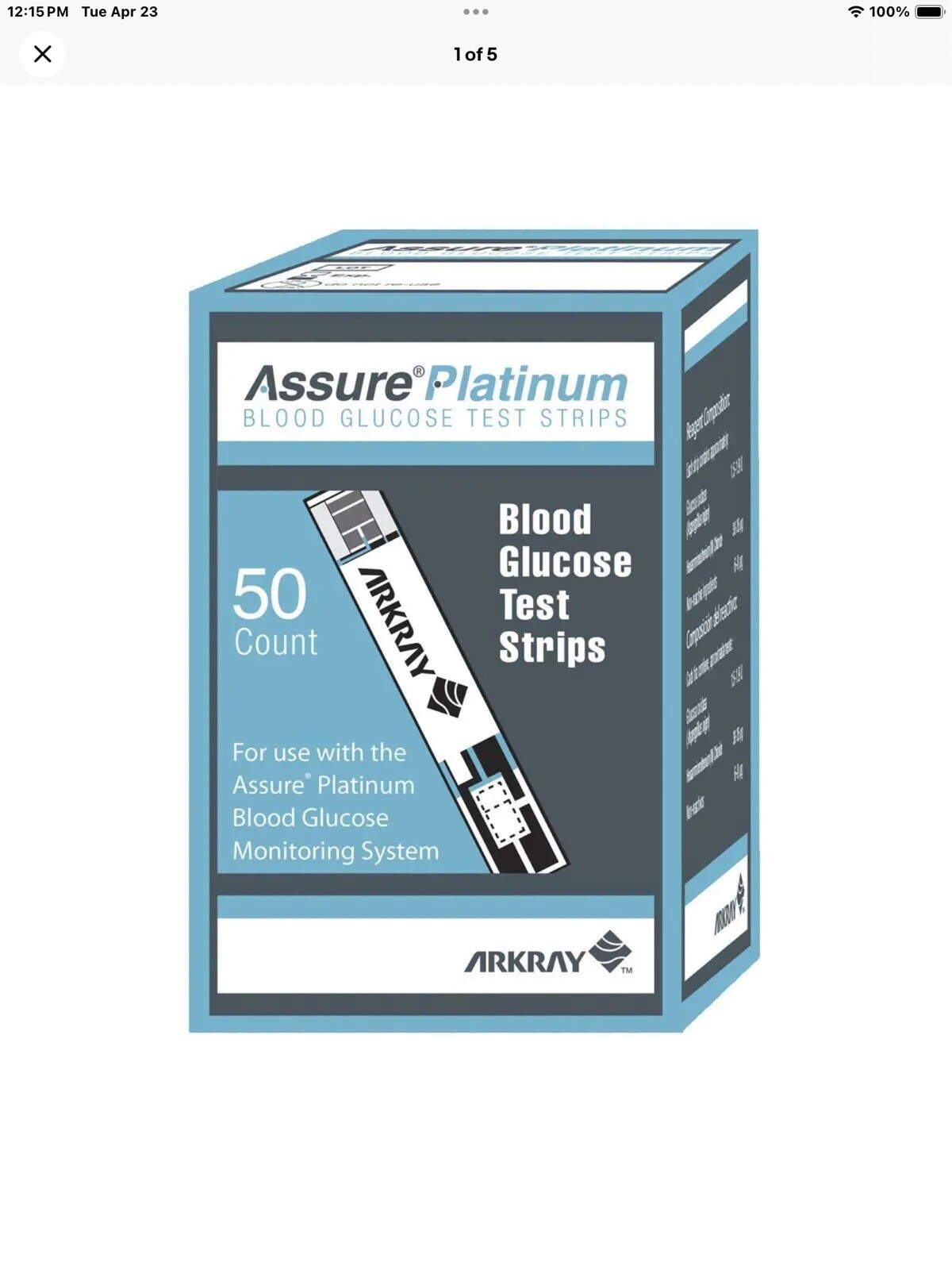 Assure 500050 Platinum Blood Glucose Test Strips 50ct Bottle for sale ...