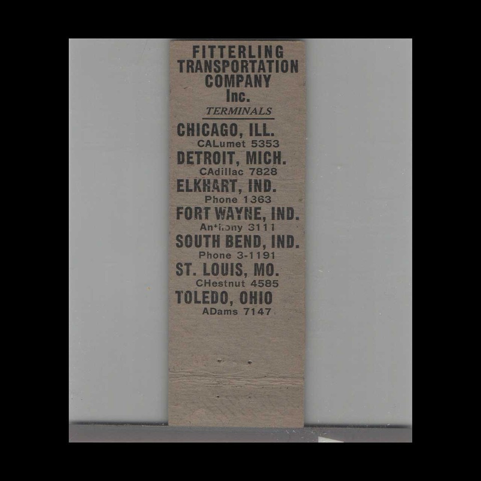 Matchbook Cover - Patriotic Fitterling Transportation Company South ...