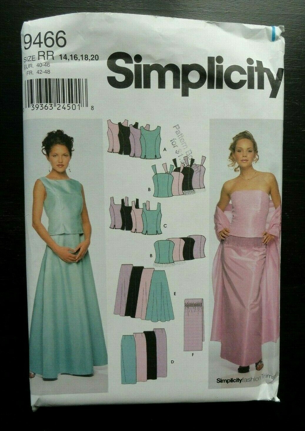 Simplicity Pattern 9466 Misses' Formal Tops Skirts and Wrap Sizes 14 16 ...