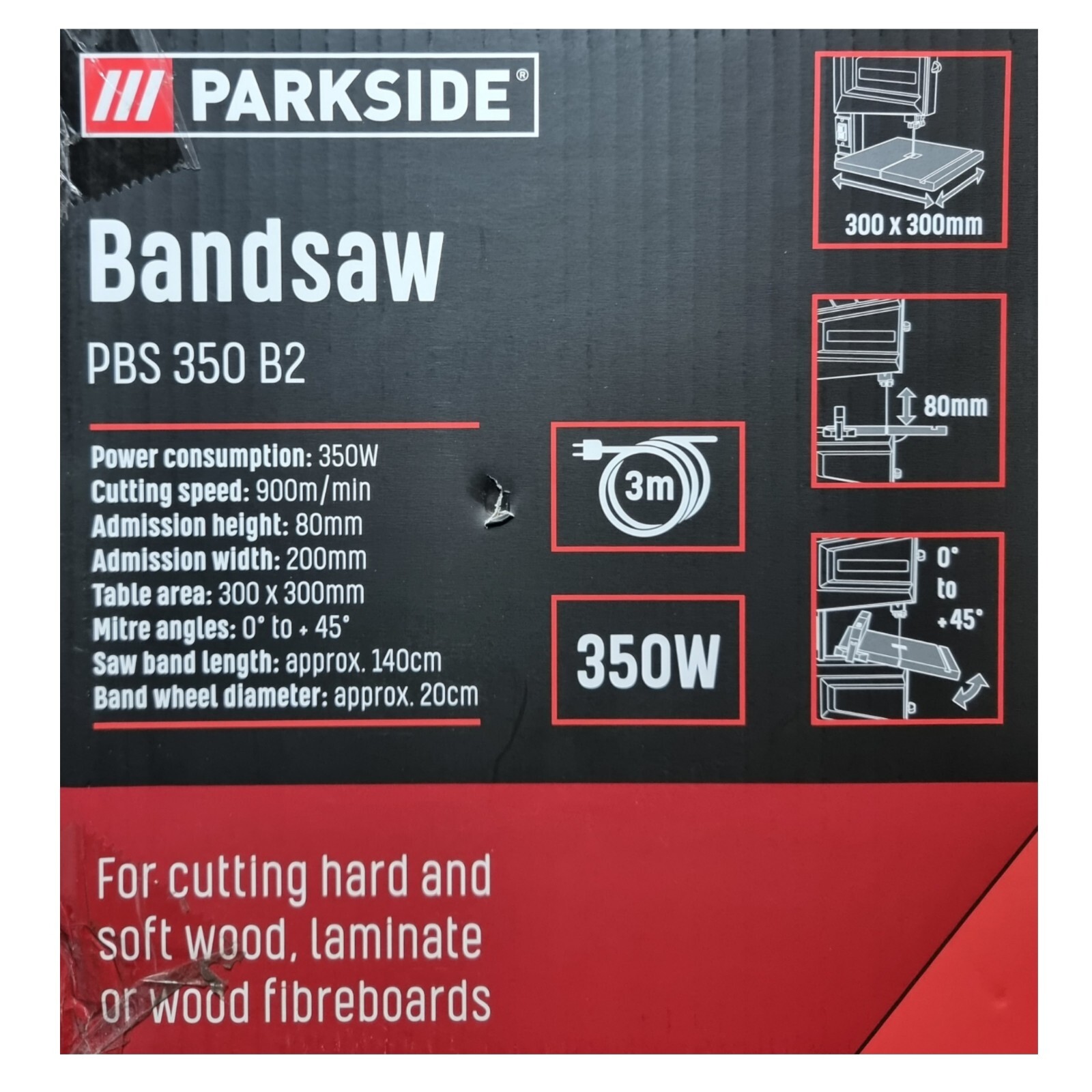 Parkside 350W Bandsaw Cutting Hard Soft Wood Laminate Fibreboard Band ...