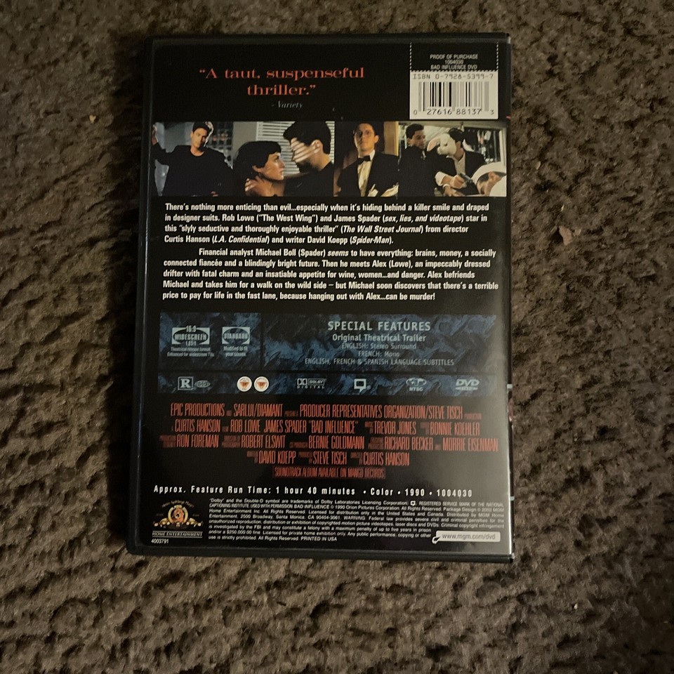 Bad Influence (DVD, 2002, Widescreen and Full Screen) Rob Lowe, James ...