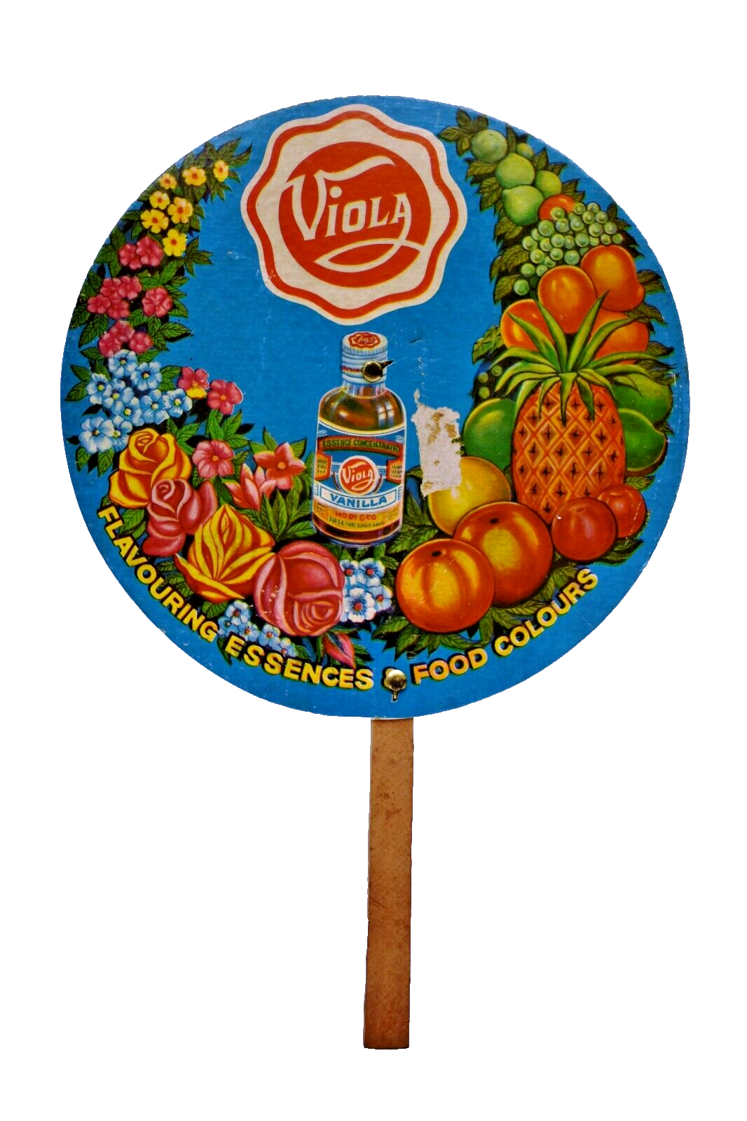 Vintage Advertising Hand Fan Of Viola Flavouring Essences Food Colours ...