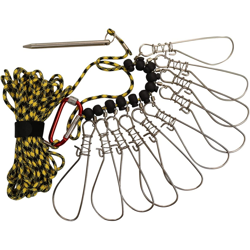 CIRCLEVAST Fish Stringer 33ft 10M Moveable 10 Snaps Live Fish Lock ...