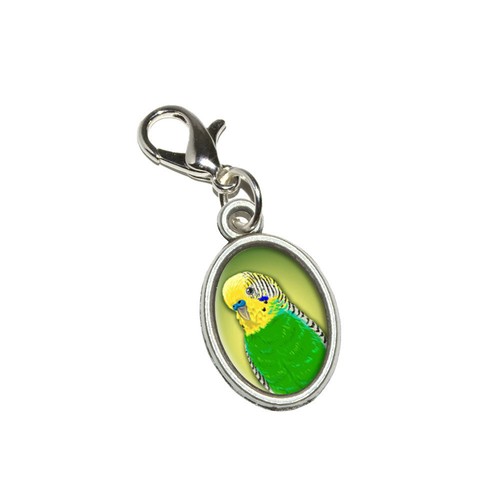 Green Parakeet - Budgie Bird Pet - Bracelet Oval Charm with Lobster ...