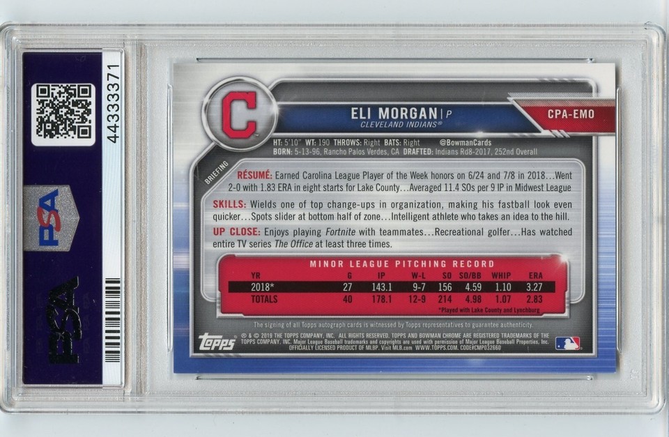 2019 ELI MORGAN BOWMAN CHROME DRAFT BLUE REFRACTOR ROOKIE PSA 10 #'D /150 AUTO! | eBay