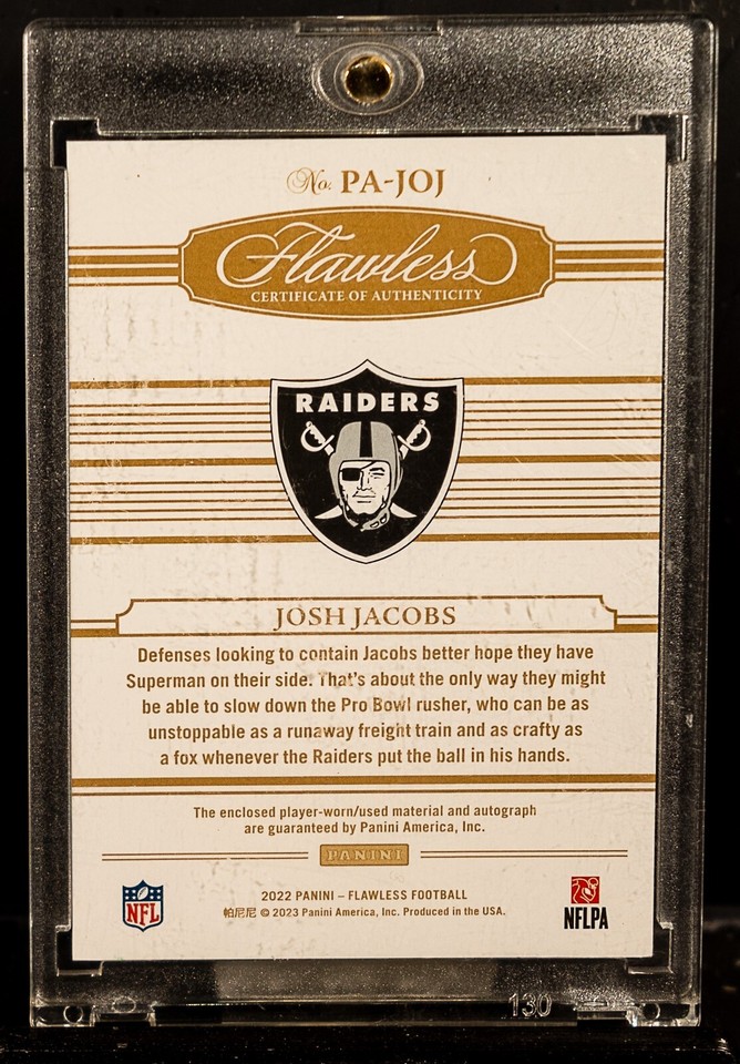 JOSH JACOBS 2022 Panini Flawless Emerald Laundry Tag Patch On Card Auto ...