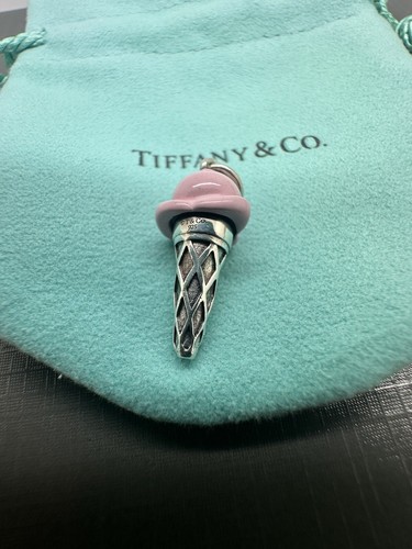 Authentic TIFFANY & CO Ice Cream Cone Pendant Charm Pink Enamel ...