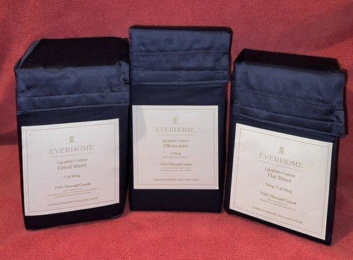 Everhome Egyptian Cotton 4PC KING Fitted Flat Sheet Pillowcases Set 700 ...