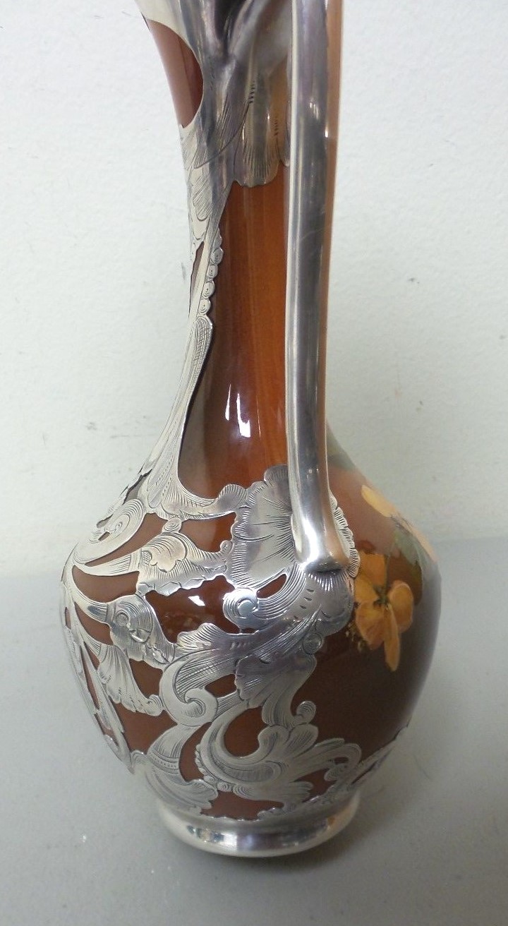 RARE 19th C. ROOKWOOD ART POTTERY 9.25" SILVER OVERLAY EWER, MARY ...