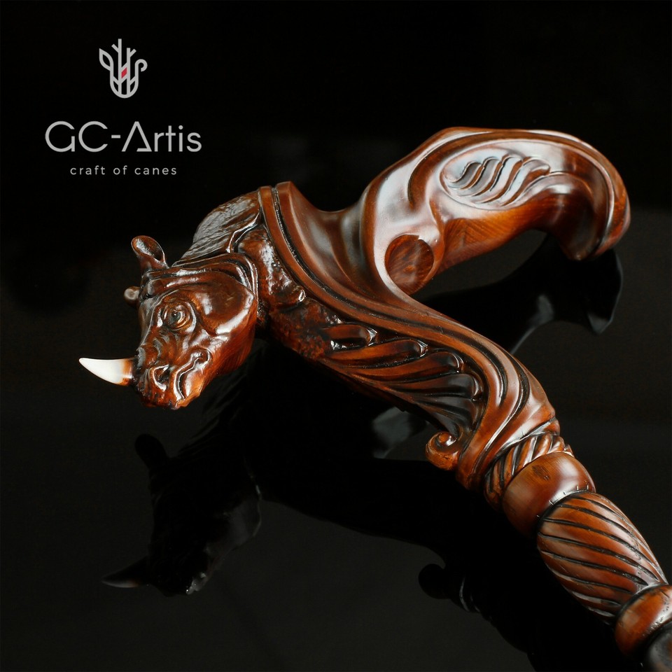Original GC-Artis Wooden Rhino Walking Stick Cane Ergonomic Palm Grip ...
