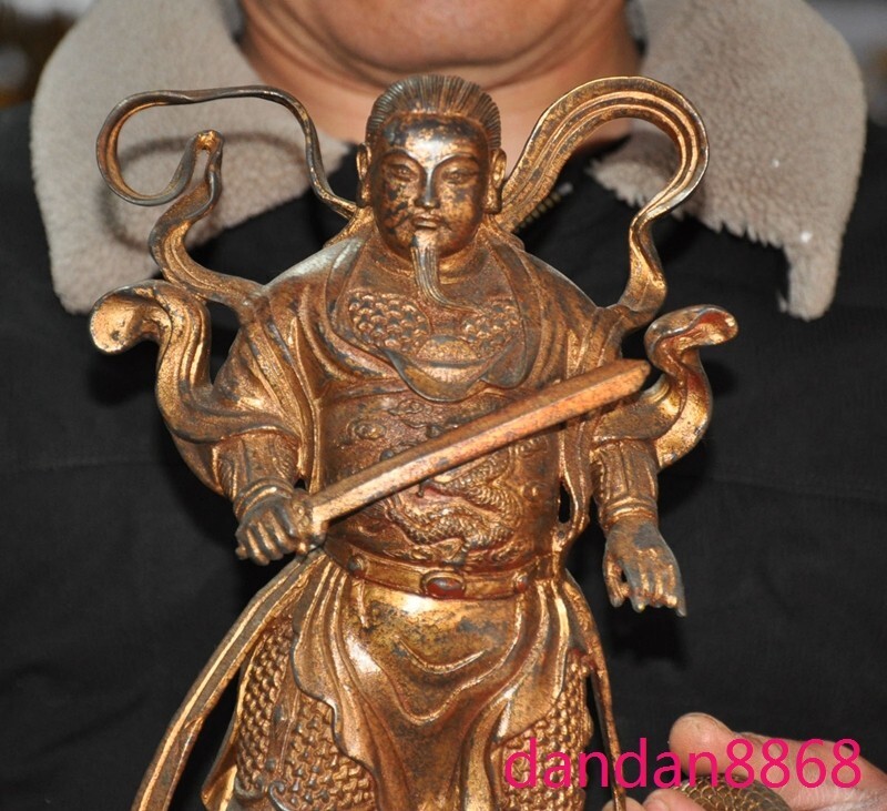 13.6" China Taoism bronze gilt Basaltic Xuanwu Emperor Mysterious God ...