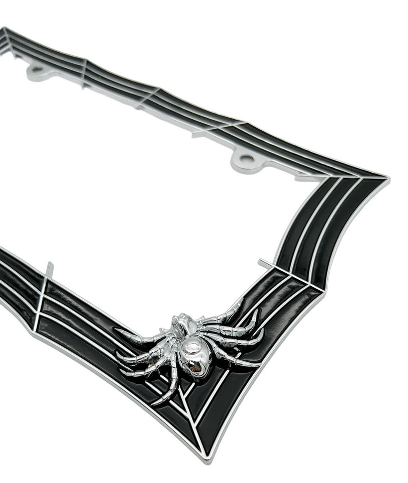 Black & Chrome Spider Web Metal License Plate Frame For Cars / Trucks ...