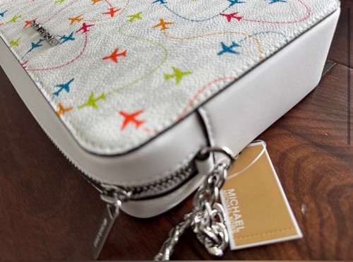 Michael Kors Jet Set WHITE Multi Airplane Print East West Crossbody Bag ...