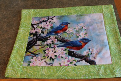 Green Apple Blossoms Birds 18 X 14 New Handmade Mini Table Runner ...