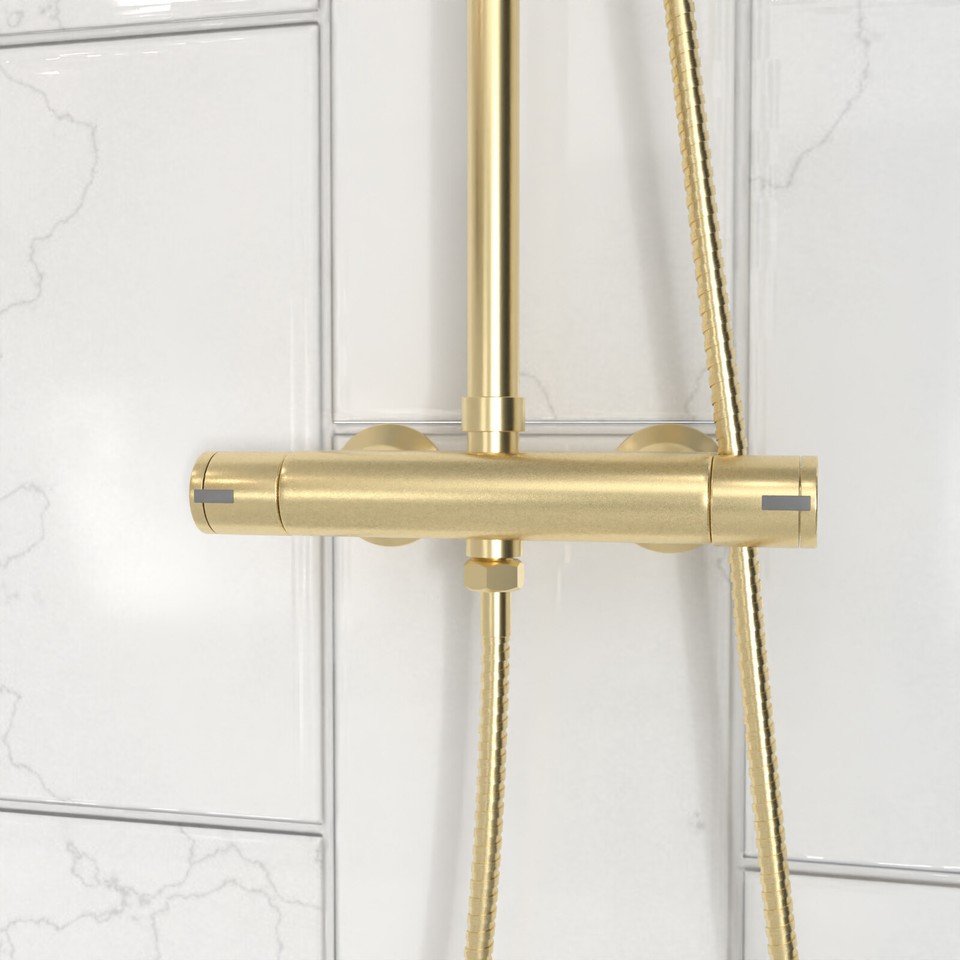 Nes Home Modern Brushed Brass Cool Touch Thermostatic Riser Rail Shower ...