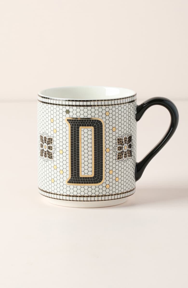 NIB Anthropologie Bistro Monogram Tile & Metallic Accent Letter Mug ...