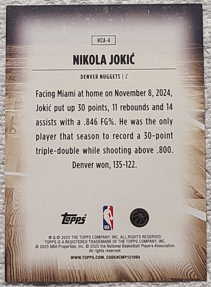 2025-26 Topps NBA Home Court Advantage Nikola Jokic HCA-4 SSP Nuggets ...