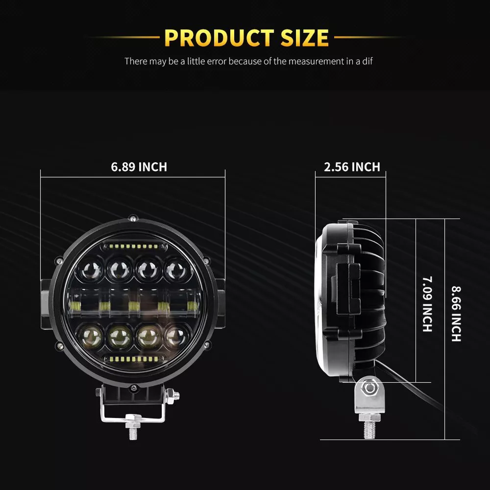 7Inch Round LED Work Light Spot Combo DRL Driving Reserve Lamps Offroad ...