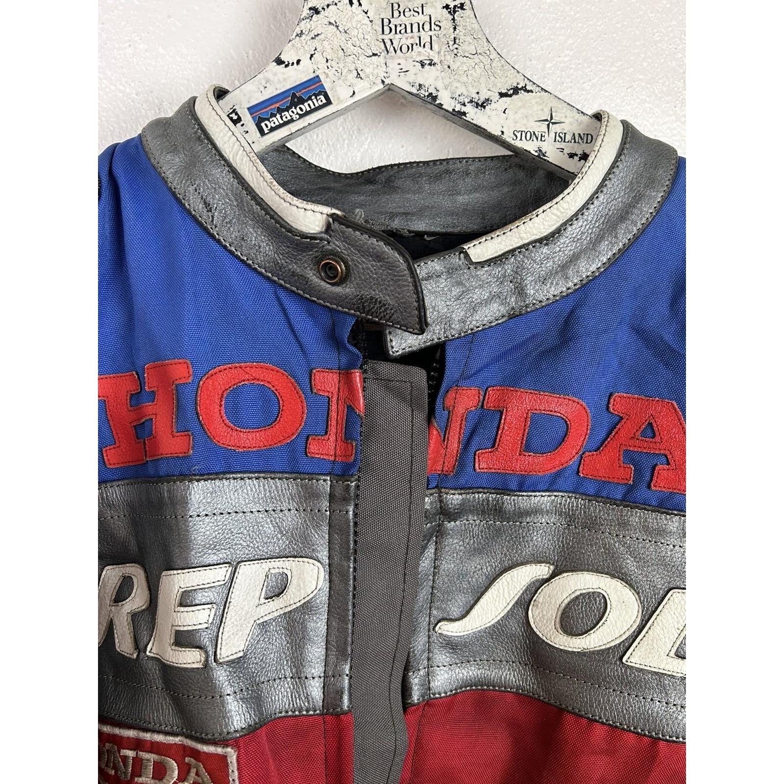 90s Vintage Honda Repsol Retro Racing Rare Leather Patches Moto Jacket ...