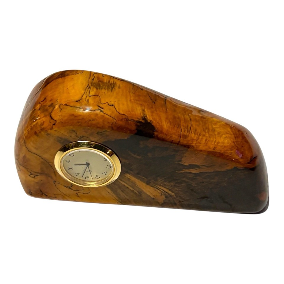 Glen Schaff Signed Burl Wood Desk Clock Handmade Artisan Sculpture ...