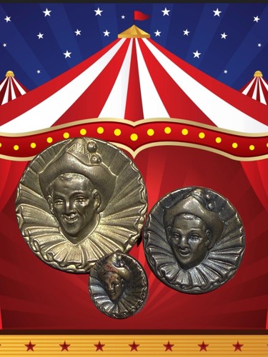 3 Victorian Metal Paris Back Brass Buttons Laughing Caino The Clown, A ...