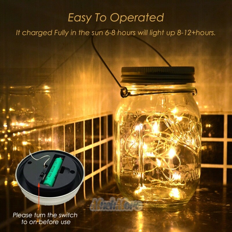 Hanging Solar Mason Jar Lid Lights, 6 Pack 20 LED String Fairy Lights ...