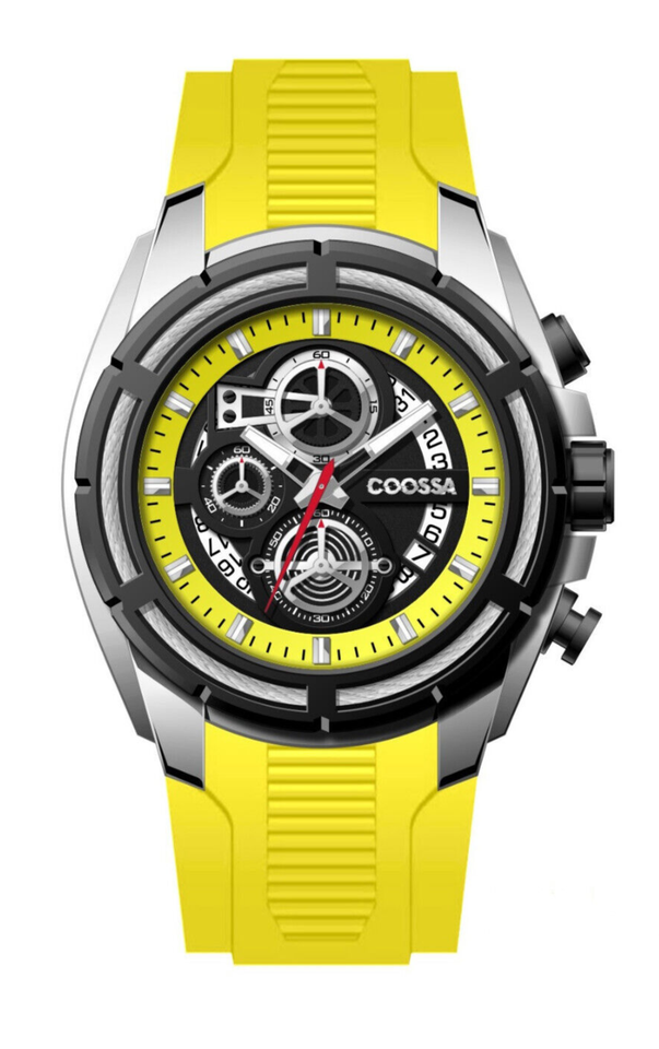 COOSSA ORIGINAL Men's Chronograph Watch 48MM Case Yellow Silicone Band ...