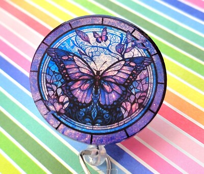 Butterfly Badge Reel. Stained Glass Name Tag Glitter. Nursing Lanyard ...