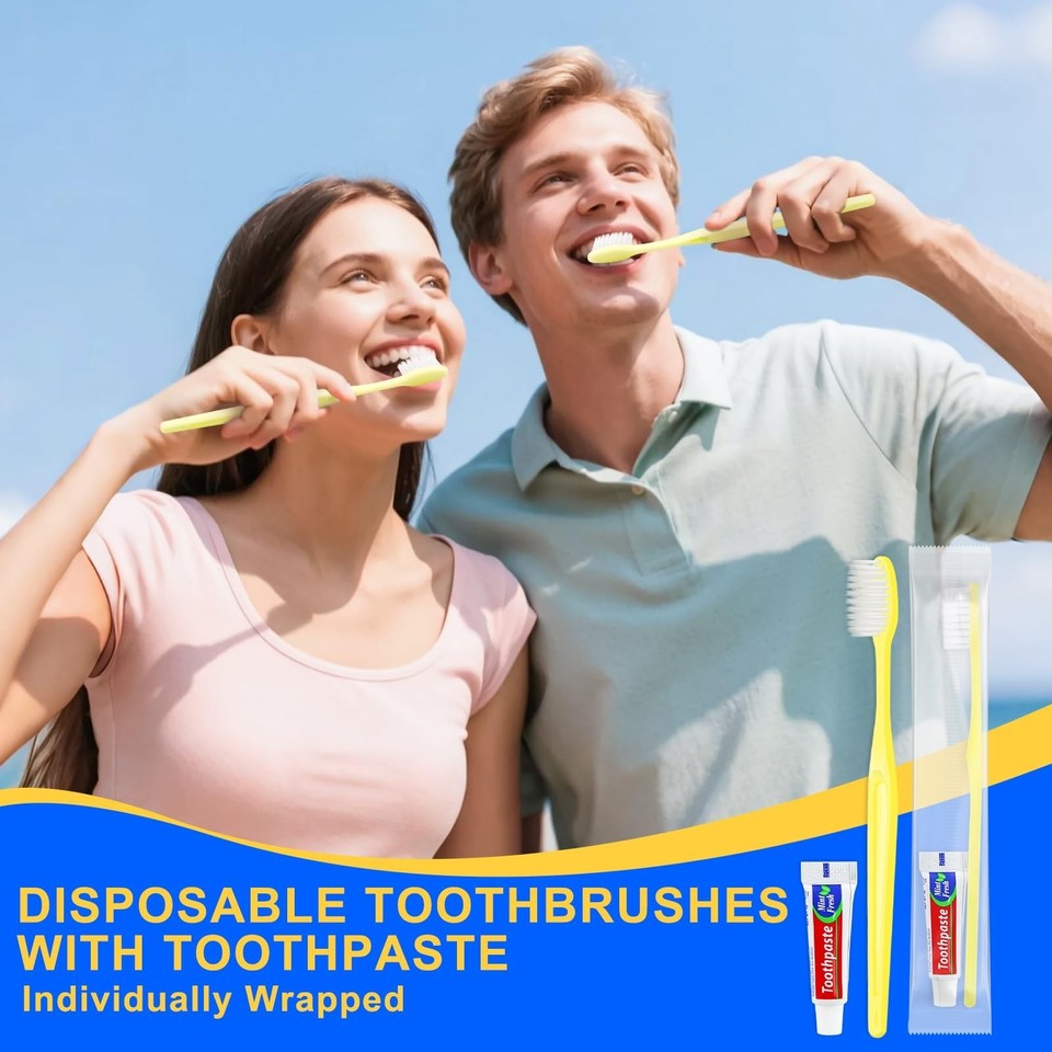 Yellow Disposable Toothbrushes with Toothpaste - Pack of 100 ...