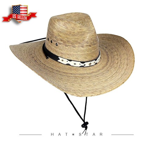 Mexican Palm Leaf Wide Cowboy Hat with Chin Strap, Sombreros de Hombre ...