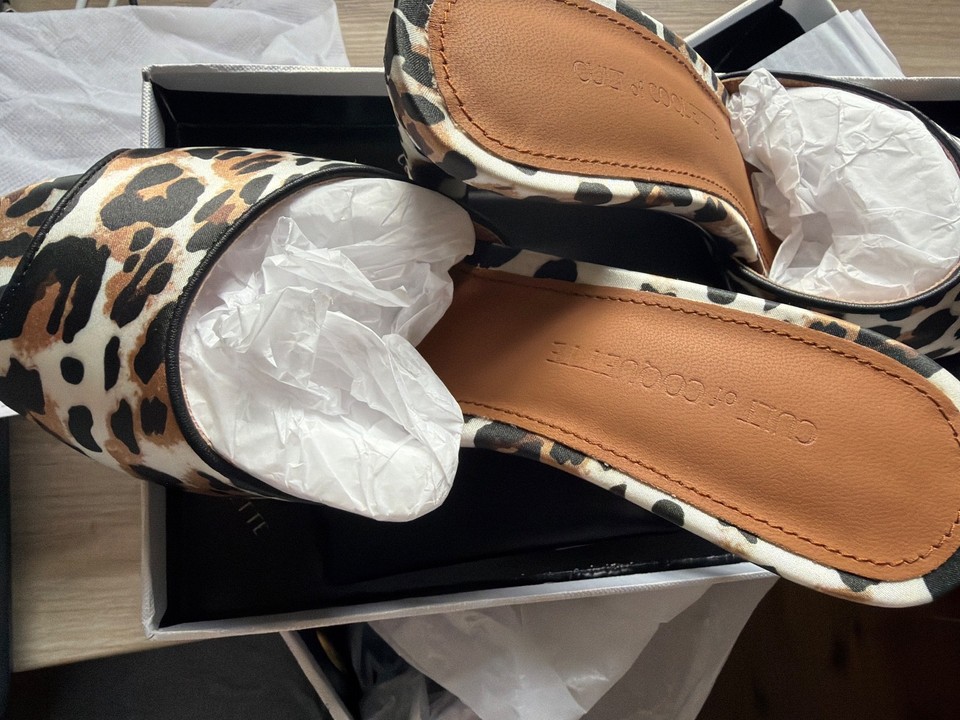 Lola White Leopard Satin Mule 85 mm - uk4.5 100% Vegan, Animal and ...