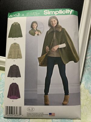 Simplicity 8263 Misses' XS (6-8) -XL (22-24) Cape Capelet Detachable ...