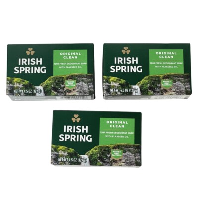 Lot of 3 Irish Spring 4.5 Oz Soap Flaxseed Oil Original Clean Scent 12 ...