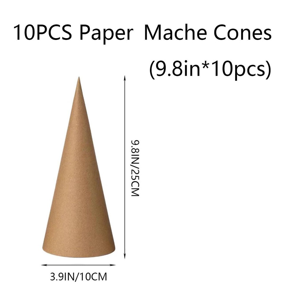 10PCS 9.8in Paper Mache Cones Open Bottom Cardboard Craft Cones for DIY ...