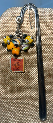 BOOKMARK Brushed Silver Handle Approx 6" W/ A Chain Of Jewels Teacher ...