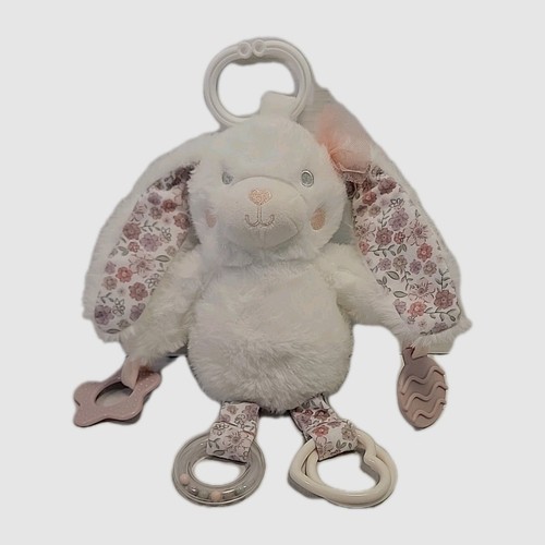 Dream Gro Soft Plush White & Floral Bunny Activity Buddy Baby Toy Lovey ...