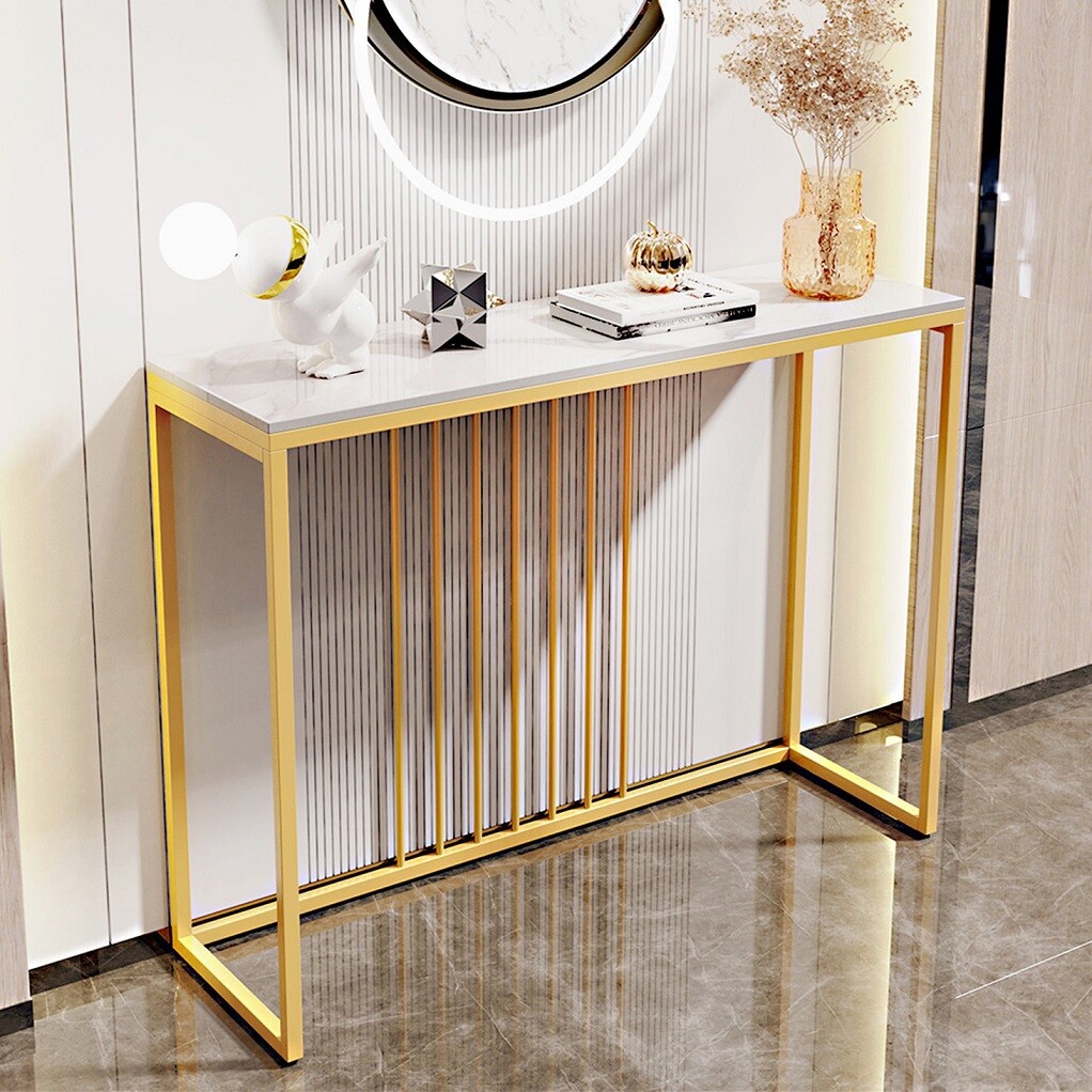 Konsolentisch Gold Metall Beistelltisch Flurtisch in Marmor Stil 100 ...