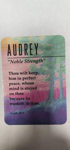 Audrey " Noble Strength" Keepsake Name Meaning Card Bible Verse Isaiah ...