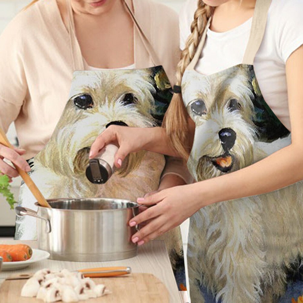 Dog Printed Linen Apron Waterproof Kitchen Cooking Baking Accessories ...