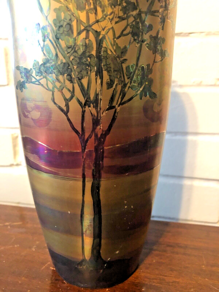 Vintage WELLER LASA Art Pottery Scenic Vase Trees COLORFUL Art Nouveau ...