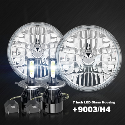 7 Inch led GLASS Headlight Round H4, ORIGINAL CLASSIC LOOK Conversion ...