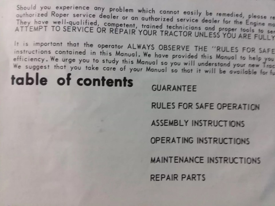 Roper RT-16T Lawn Suburban T63241R1 Garden Tractor Owner & Parts Manual ...