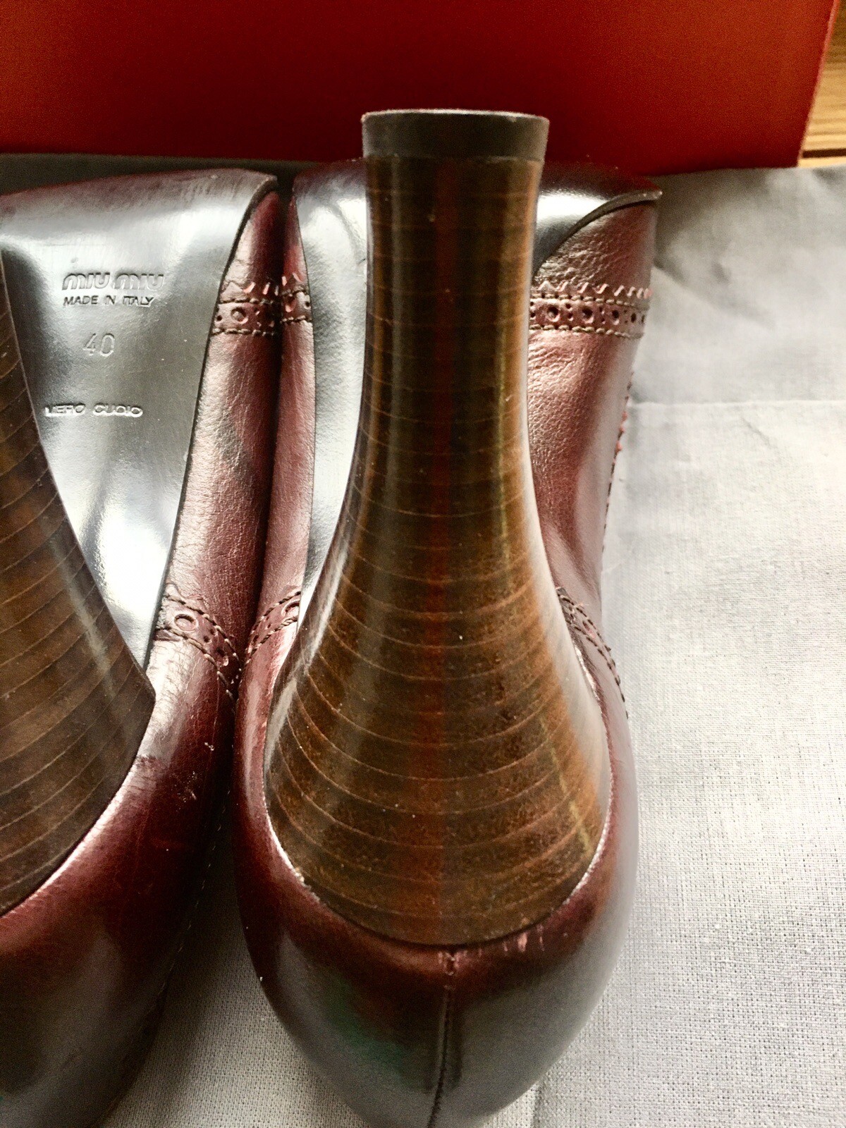 Mui Mui Tan/Brown Peeptoe Leather Heels Made In Italy Size 40 Bufalo ...